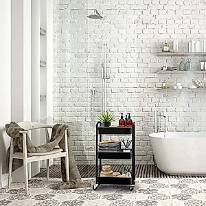 CAXXA 3-Tier Rolling Metal Storage Organizer - Mobile Utility Cart, Kitchen Cart with Caster Wheels (Black)