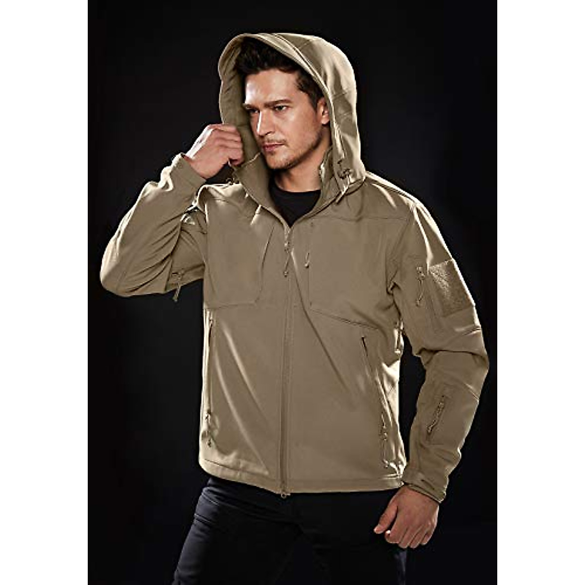 CQR Men's Winter Tactical Military Jackets, Lightweight Water Resistant Fleece Lined Softshell Hunting Jacket w Hoodie, Operator Multipocket Coyote, XX-Large