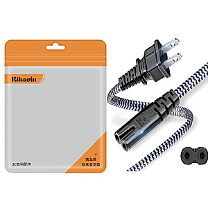 Power Cord,RIKSOIN Short 2 Prong Power Cable 1.64ft/0.5m AC Power Cable 7A 125V 18AWG Electric Adapter Cables 2 Pin Replacement Cable for PS5,PS4,PS3,Game Console,Printer,Monitor, Speaker,HDTV