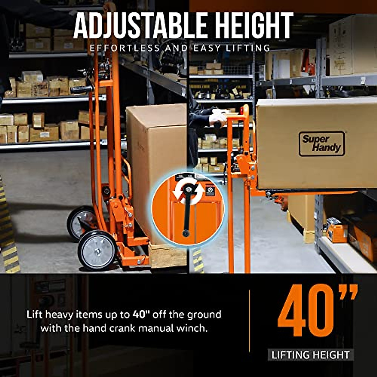 SuperHandy Material Lift Winch Stacker, Pallet Truck Dolly, Lift Table, Fork Lift, 330 Lbs 40" Max Lift w/ 8" Wheels, Swivel Casters [Patent Pending]