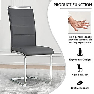 Baysitone Modern Dining Chairs Set of 4, PU Faux Leather High Back Upholstered Dining Room Side Chair with Horizontal Stripe Backrest Design for Kitchen Living Room Vanity Patio Dinner Chairs, Grey