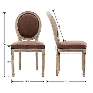 Kmax Farmhouse Dining Room Chairs, French Distressed Bedroom Chairs with Round Back, Brown Wood Legs Elegant Tufted Kitchen Chairs, Set of 2, Gray