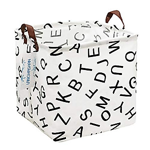 LANGYASHAN Square Storage Baskets Waterproof Canvas Children Laundry Nursery Hamper for Shelves Gift Baskets Toy Organizer Room Decor (Square alphabet)