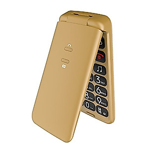 Plum Flipper - Unlocked GSM Flip Phone Big Screen Big Keypad FM Radio Camera Flash Light Tmobile MetroPCS Simple Mobile Straight Talk - Gold