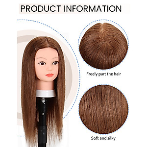 Mannequin Head with Hair 20-22" - Cosmetology Mannequin Head to Practice Hair Styles - 100% Human Hair Cosmetology Supplies - Hair Practicing and Cutting Manikin Head with Clamp & Hairdressing Tools