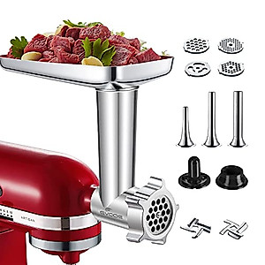 Metal Food Grinder Attachment for KitchenAid Stand Mixers, Kitchen aid Meat Grinder Included 3 Sausage Stuffer Tubes, 4 Grinding Plates, 2 Grinding Blades, Kubbe Meat Processor Accessories