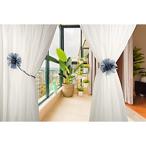 SUQ I OME 2 Pack of Handmade Crystal Pearl Beaded Magnetic Flower Curtain Tieback Holdback for Drapes