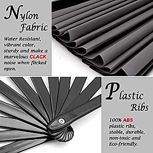 OMyTea Large Rave Clack Folding Hand Fans for Men/Women - Chinese Japanese Kung Fu Tai Chi Handheld Fans - for EDM, Music Festival, Club, Event, Party, Dance, Performance, Decoration (Black & White)