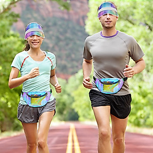 10 Pack Sun Visor Hats Women Colored Beach Golf Cap and Holographic Zipper Fanny Packs PVC Clear Waist Bag for Outdoor Sports Festivals Party Concerts