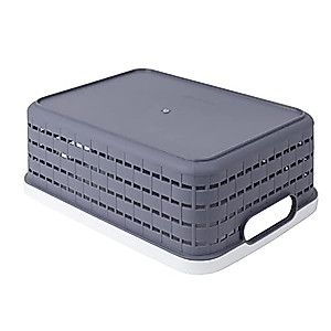 SOUJOY 6 Pack Storage Basket Tray, Plastic Office Organizer Tray with Handles, 11''L x 8.7''W x 4.3''H Weave Classroom Storage Bins for School, Cabinet, Pantry, Drawer, Bedroom