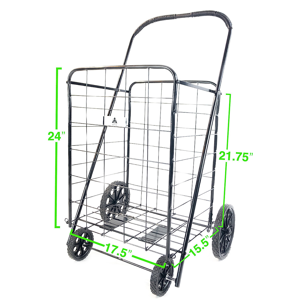 ATH Large Deluxe Rolling Utility / Shopping Cart - Stowable Folding Heavy Duty Cart with Rubber Wheels For Haul Laundry, Groceries, Toys, Sports Equipment, Black
