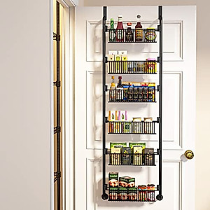 1Easylife 6-Tier Over the Door Pantry Organizer, Heavy-Duty Metal Pantry Door Organizer with 6 Baskets, Hanging Storage Door Organization Kitchen Spice Rack (6x4.72"Width Baskets, Black)