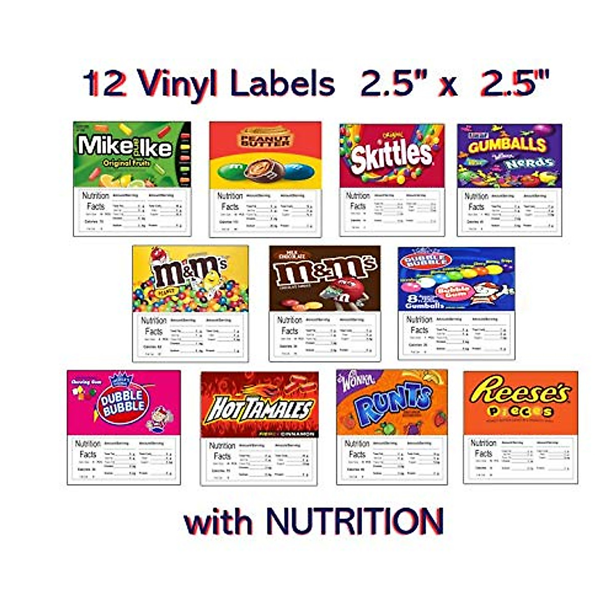 Nutrition Label Sticker Candy Vending 2.5" (12 Pack)