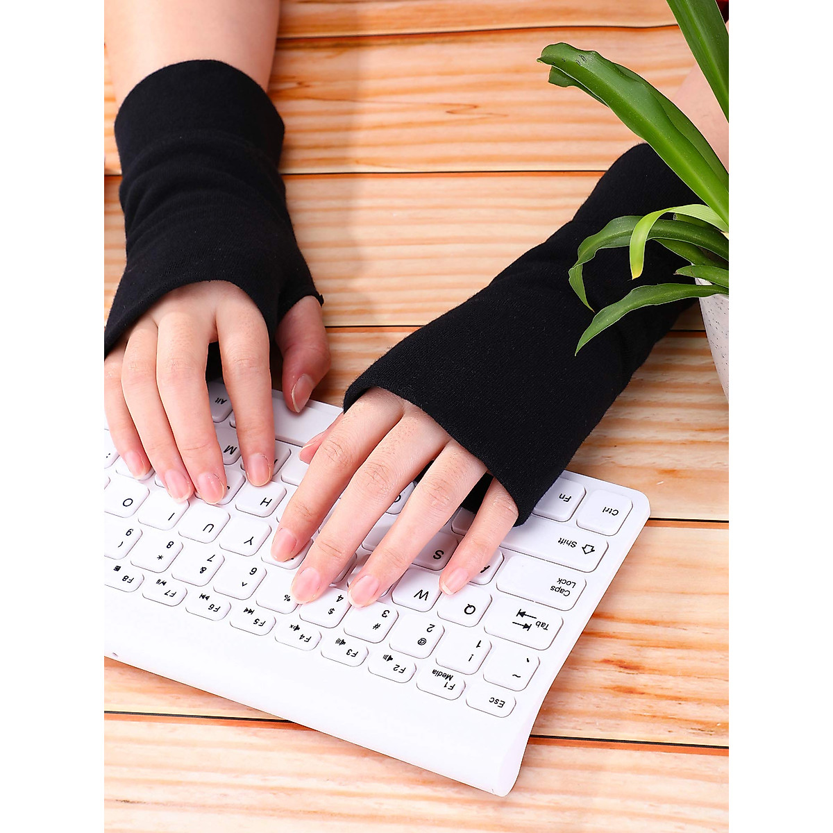 2 Pairs Fingerless Gloves Women Man Stretchy Knitted Gloves Thumb Hole Mittens Wrist Length Arm Warmers (Black, Navy)