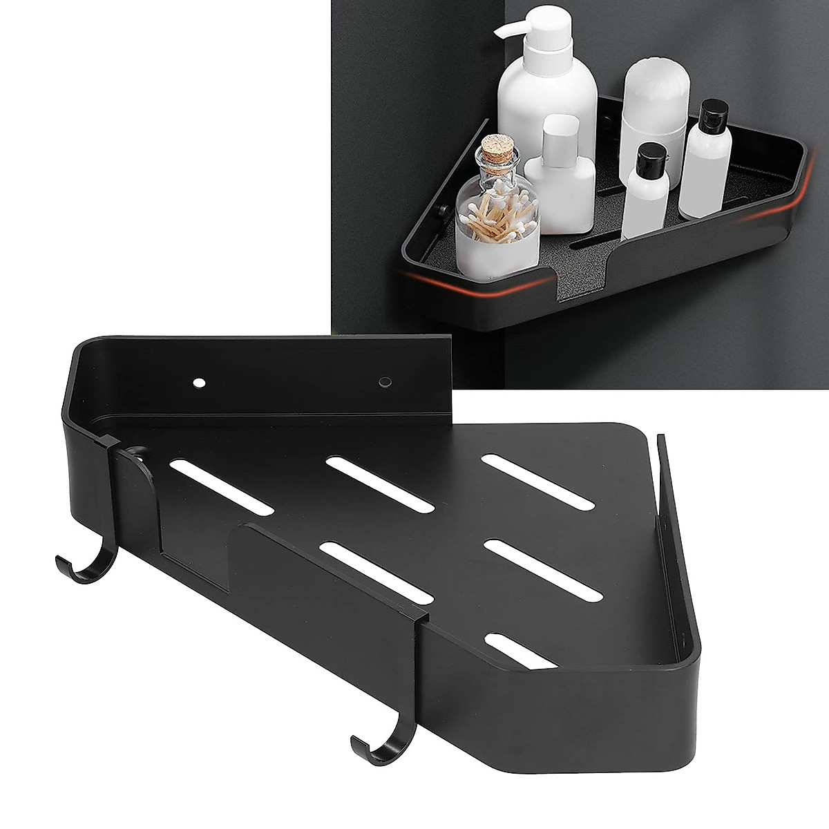 Hilitand Bathroom Corner Rack, Wall Mounted EuropeanStyle Black Space Aluminum Shower Corner Shelf Single Layer Storage Rack for Bathroom, Shelf Baskets