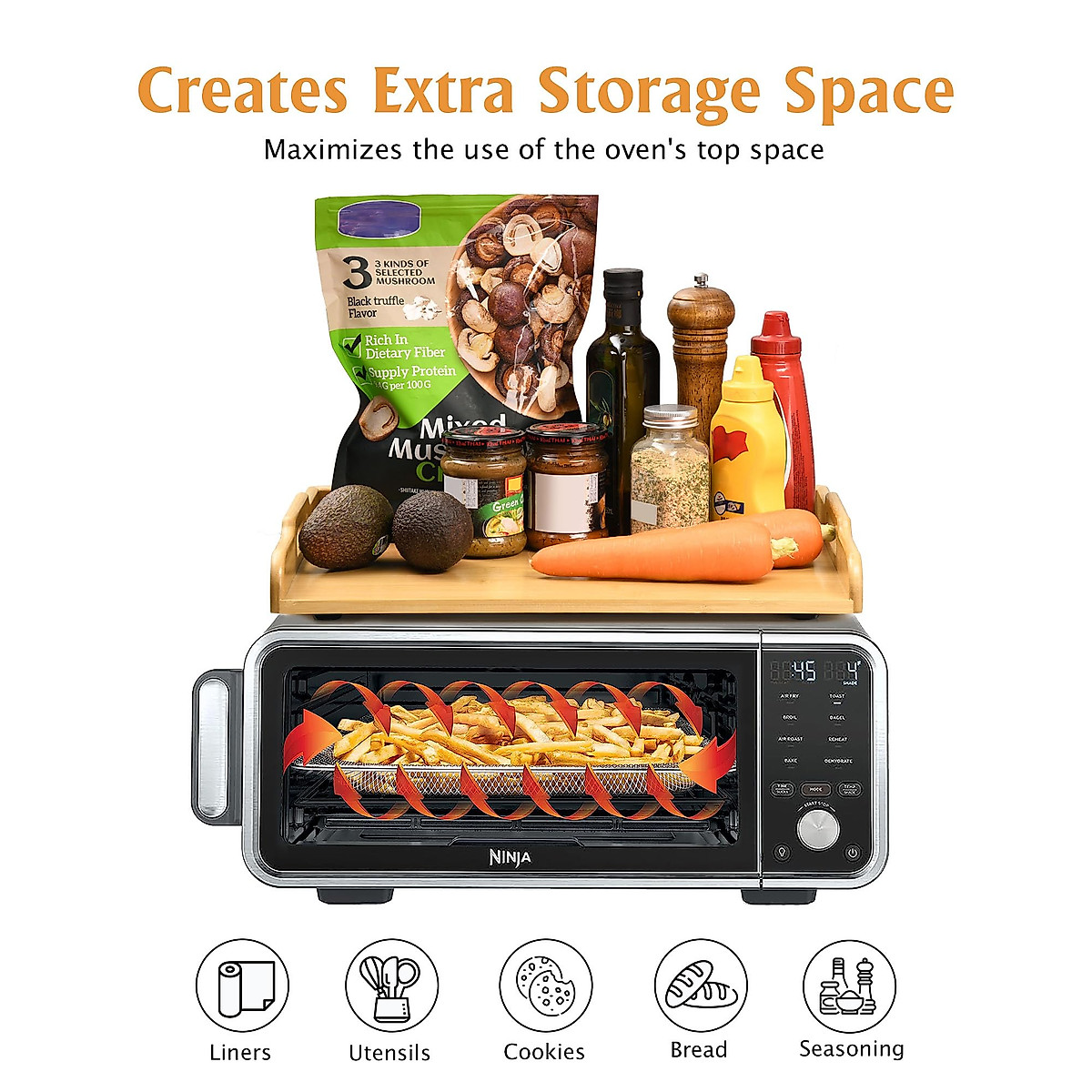 Bulado Bamboo Cutting Board, Compatible with Ninja Foodi SP101 SP201 SP301 Air Fryer, Heat Resistant Silicone Feet, for Countertop Convection Toaster Oven, Creates Storage Space, Protects Cabinets