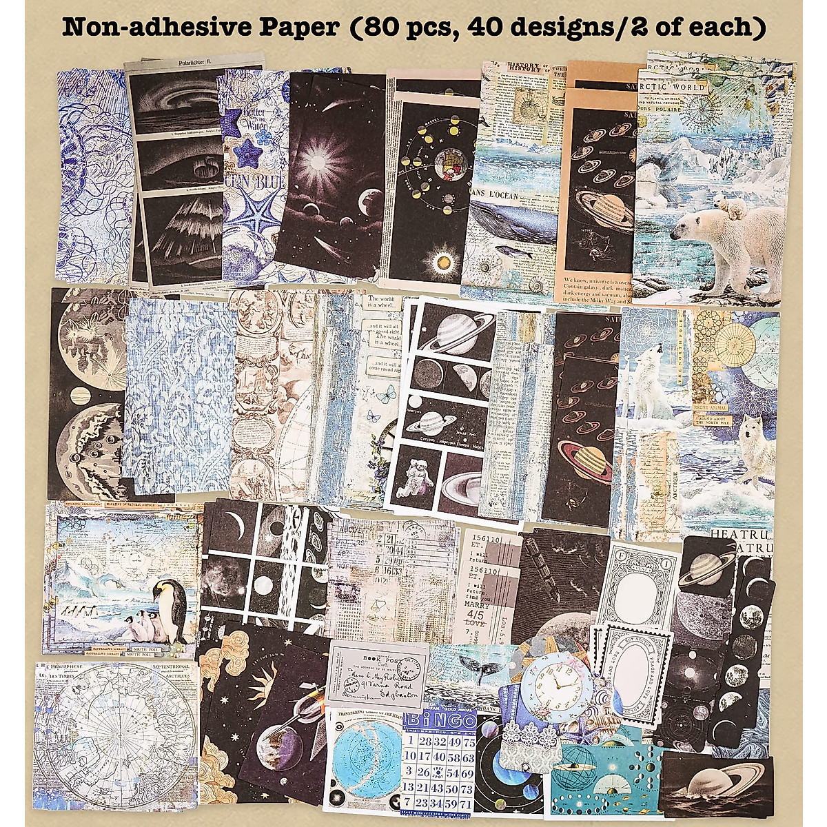 Knaid 200 Pieces Vintage Ephemera Bundle Junk Journal Kit Scrapbook Supplies Paper Sticker Material Pack for Art Journaling Bullet Journals Planners Collage Decoupage Crafter Gifts (Black & Blue)