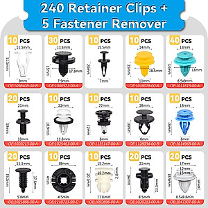 Niteguy 245Pcs Tesla Bumper Fender Liner Push Retainer Fastener Rivet Clips,15 Sizes Auto Plastic Push Rivets Set with Fastener Remover for Tesla Body Interior and Exterior Retainer Fastener Clip