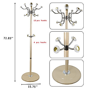 Julenshion Metal Coat Rack Stand,Coat Rack Freestanding Tree with 360° Rotary Hanger 16 pcs Hooks for Jackets Hats Bags Purses Entryway Hall Bedroom(Champagne)