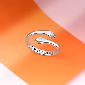 ACJFA 925 Sterling Silver Hug Ring for Women Teen Gilrs - Open Promise Ring Mothers Day Birthday Gifts for Daughters Mom Sister Wife Friends Grandma