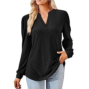 ysgfhgjw Puff Long Sleeve Tops for Women Solid Color V-Neck T Shirts Empire Waist Loose Fit Fashion Graphic Tunic 2023