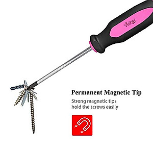 Magnetic Screwdrivers Set, 6 Pieces Slotted & Phillips Screwdriver with Permanent Magnetic Tips, Ergonomic Comfortable Handle,Rust Resistant Heavy Duty DIY Hand Tool Kit for Craftsman Repairing, Pink