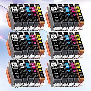 [30 Pack] Smart Gadget Compatible Ink Cartridge Replacement for Canon PGI-220 PGI220 CLI-221 CLI221 | Use with PIXMA MX870 MX860 MP560 Printers | 6 Large Black 6 Small Black 6 Cyan 6 Magenta 6 Yellow