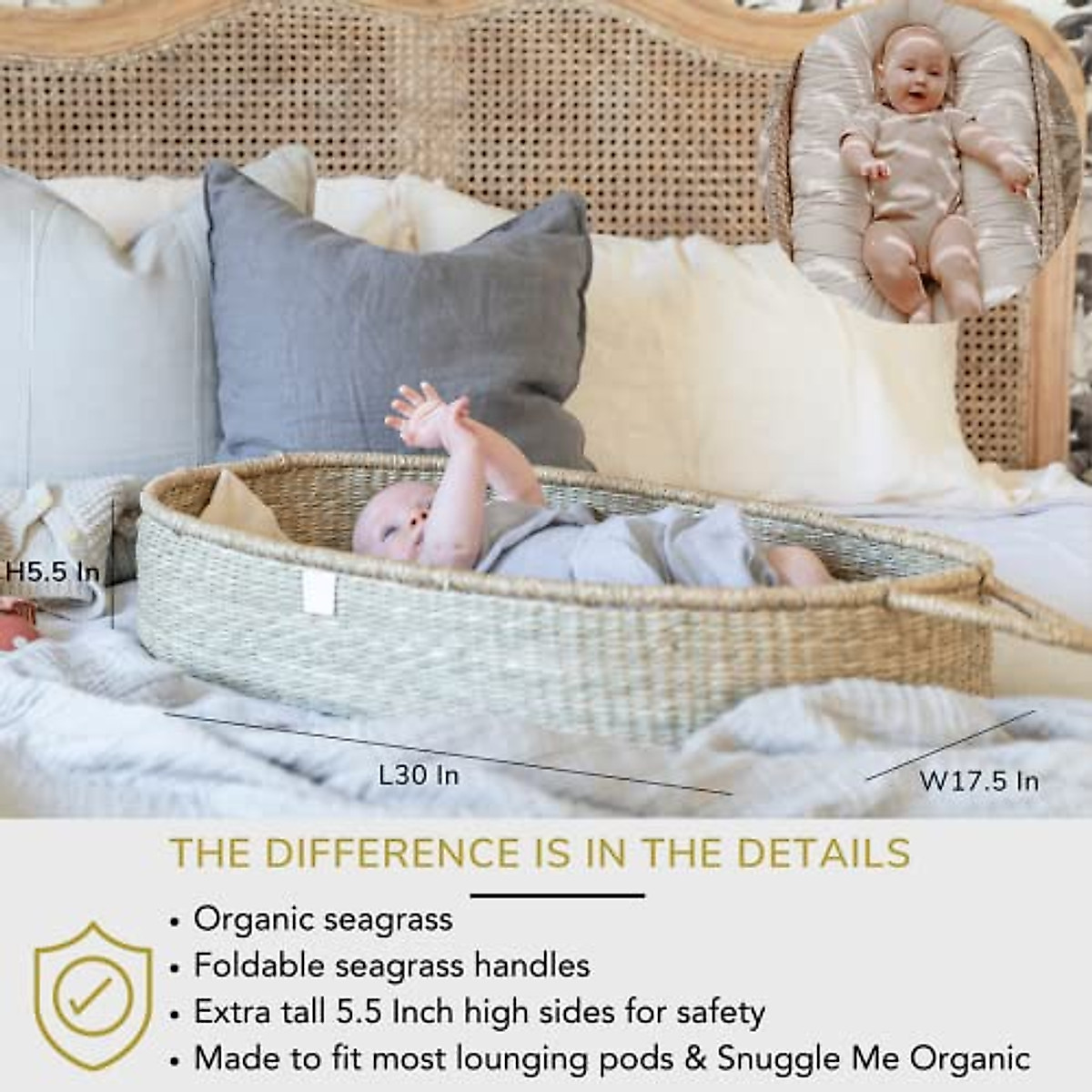 BEBE BASK Premium Nursery Bundle - Matching Baby Changing Basket & Baby Diaper Caddy Organizer - Handmade & Organic