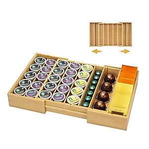 MinBoo Bamboo K Cup Holder for Drawer or Countertop Coffee Pod Holder Expandable K Cup Pod Storage Tea bag organizer K Cup Storage for Coffee Station Home Office and Kitchen