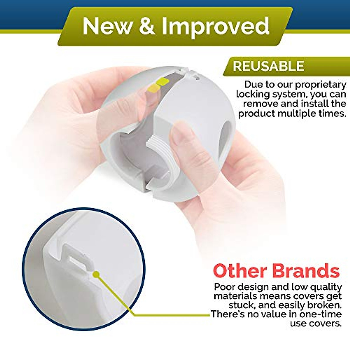 Child Safety Door Knob Cover (4 Pack) Hard-to-Remove Dual-Lock Door Handle Covers Locks for Kids - Reusable Baby Proof - Installs Easily, No Tools Needed