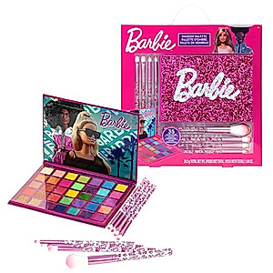Barbie - Townley Girl 35-Well Eyeshadow Palette, Shimmery and Opaque Colors, Pigmented Blendable, 8 Application Brushes Non-Toxic 8+, Perfect for Parties, Sleepovers & Makeovers