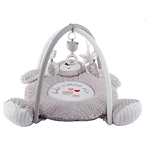 KUANDARM Grey Bear Shaped Baby Play Mat with Fitness Frame Cute Pendants Newborn Activity Centre Toddler Game Blanket