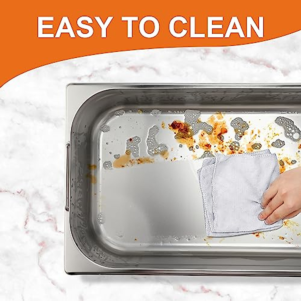 8 Pcs Hotel Pan Full Size 4 Inch Deep Restaurant Stainless Steel Steam Table Pan with Handle for Commercial Hotel Food Buffet Event Catering Supplies