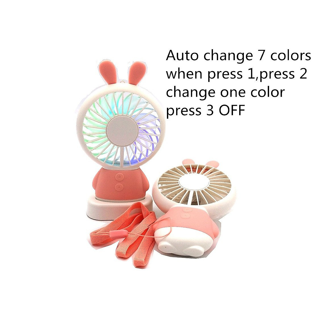 Alibuy Mini Handheld Table Fan USB Rechargeable Quiet Desk Fans,Battery Operated 2 Speeds with LED Colorful Lights for Hot Summer (Pink)