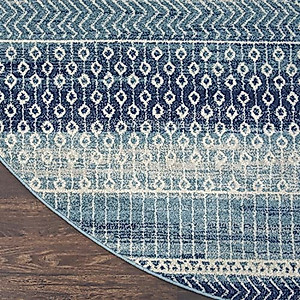 Nourison Passion Bohemian Navy Blue 8' x ROUND Area -Rug, Easy -Cleaning, Non Shedding, Bed Room, Living Room, Dining Room, Kitchen (8 Round)