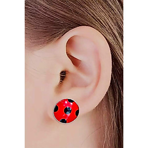 OHINGLT Ladybug Clip on Earrings for Woman Silver Ear Cuff Black Spot Red Ladybug Earrings(2 Pairs Red)