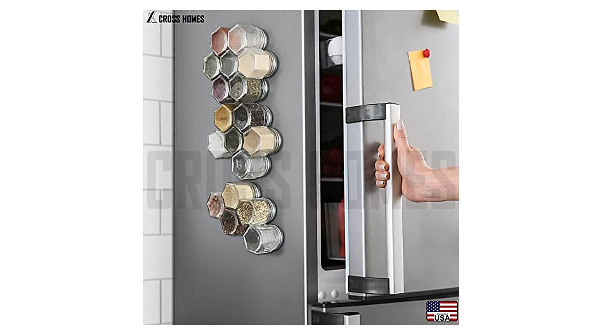 Magnetic Spice Jars Set - 20 Hexagon Glass Jars for Kitchen Organization