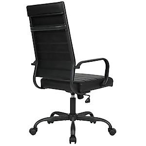 LANDSUN Home Office Chair High Back Executive Chair Ribbed Leather Computer Desk Chair with Armrests Soft Pad Adjustable Height Swivel Conference Black Frame
