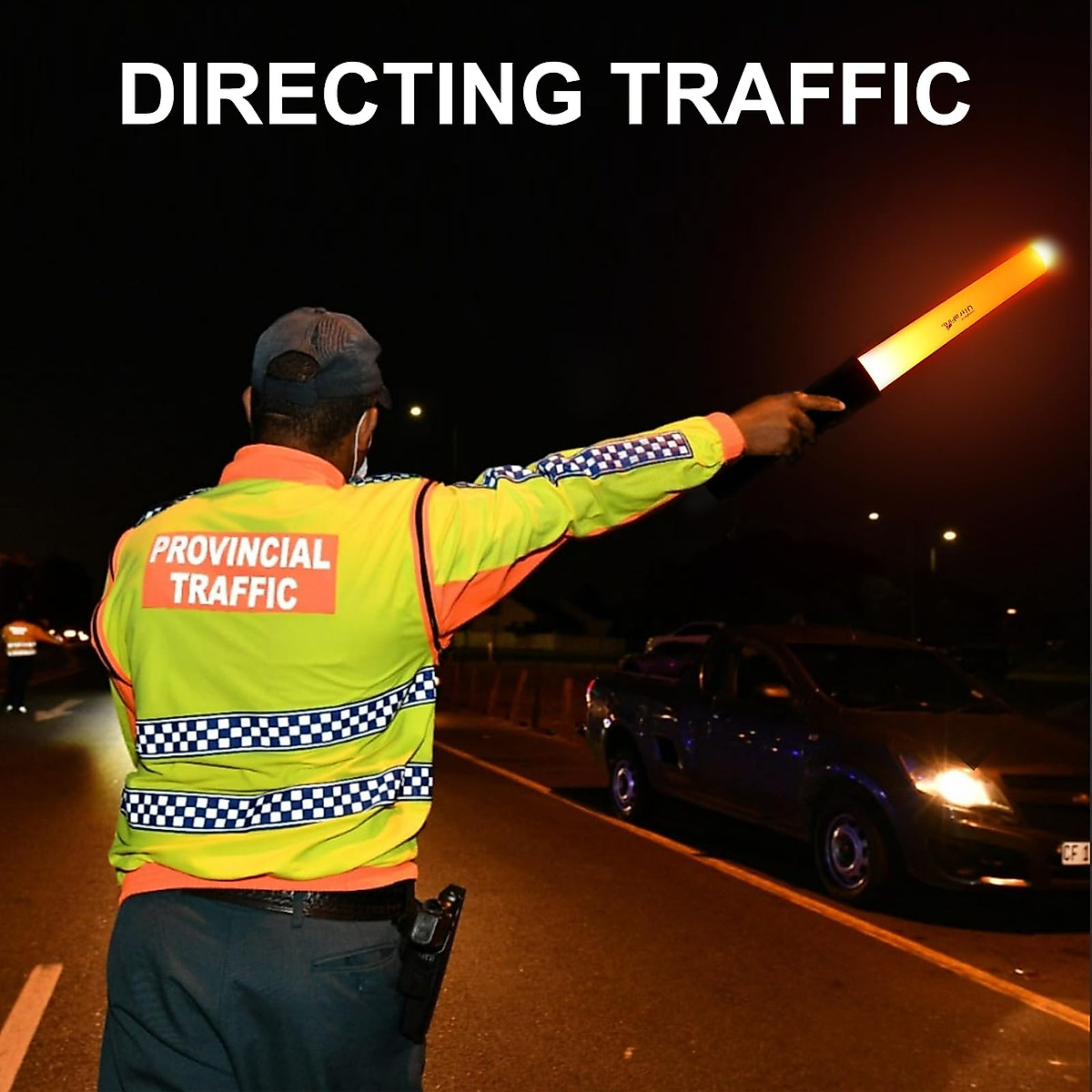 UltraFire 11-Inch Signal Traffic Wand LED Flashlight with Strobe Mode, Wrist Strap Lanyard, 250 Lumens, Orange Finish