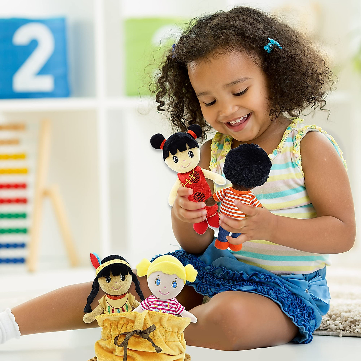 June Garden Soft Baby Doll Set - Multicultural Diversity 8.5" Plush Baby Dolls with Storage Bag - Gift for Infants and Toddlers