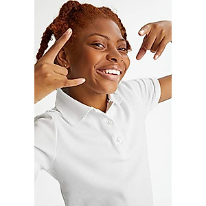 French Toast girls Short Sleeve Picot Collar (Standard & Plus) Polo Shirt, White, 18-20 Plus