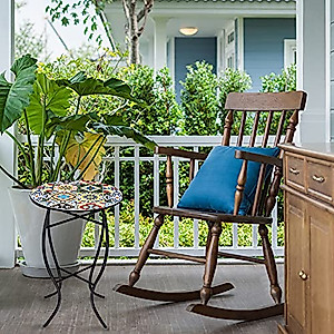 VCUTEKA Outdoor Mosaic Side Table - Small Patio Table Coffee Table Outside Accent Table Round End Plant Table for Bistro Balcony Porch Outdoor Benches 14''