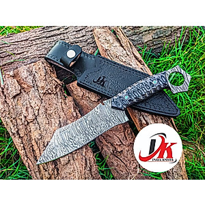 Custom hand made Damascus steel hunting knife,11" inches Skinner,out door survival camping,fix blade, classic, Christmas gift, nice grip handle,sharp, slicer, Leather sheath HUNT-01