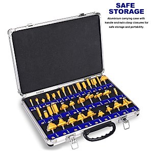 PLATINUMEDGE Router Bits Set, Tungsten Carbide Router Bits Set 1/4 Shank, Router Bit Kit for DIY, Woodworking Project, 35 Piece Set with Premium Aluminum Carry Storage Case