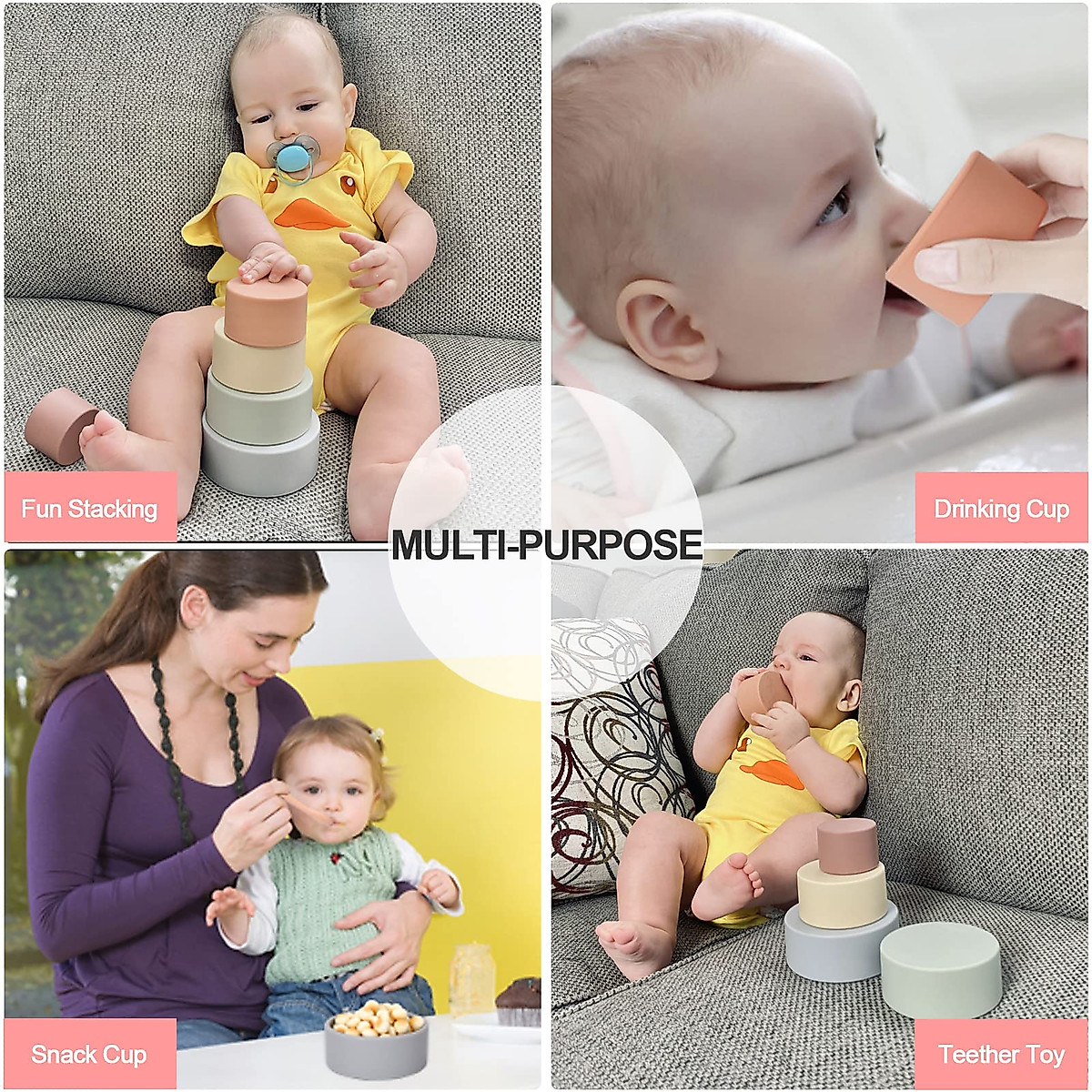 Socub Baby Stacking Toys, Silicone Stacking Cups for Babies and Infants, 5Pcs Nesting Toy for Early Educational, BPA Free, 6+ Month