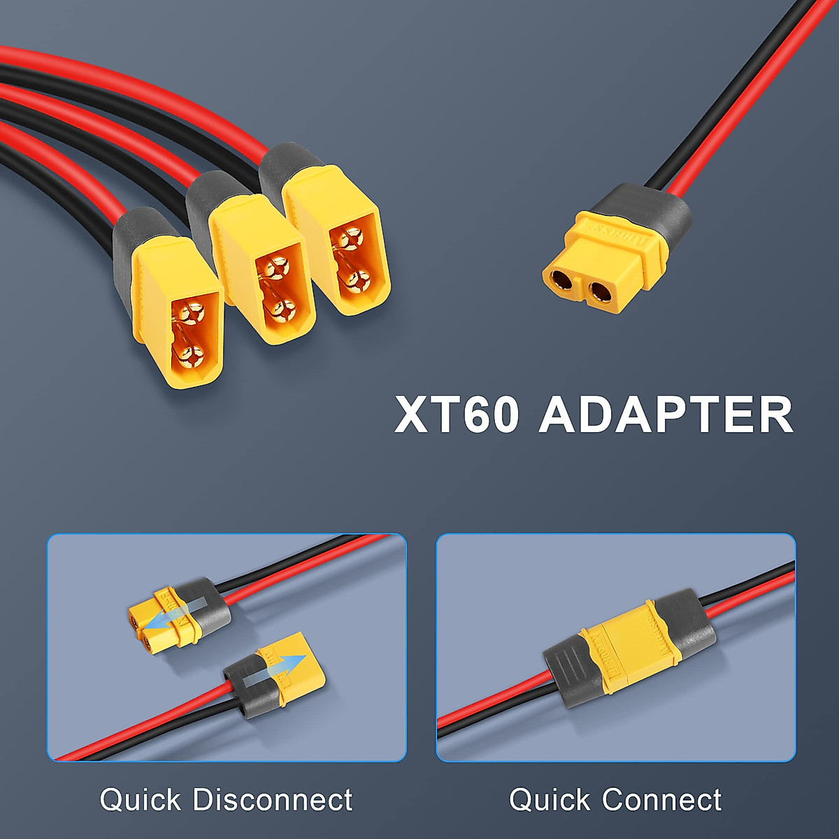 GINTOOYUN XT60 Splitter Extension Cable 1 Female to 3 Male Connector Adapter,12AWG XT60 Power Extension Cable for Solar Panel,Solar Generator,Portable Power Station, Drone,RV,Ship etc(0.3M)