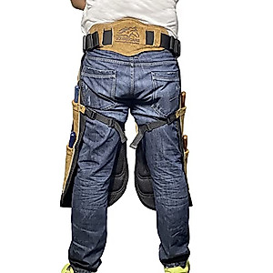Equine Care Farrier Chaps with Back Support, 4 Knife Pockets & Nail Magnet Cow Hide Suede Leather and Canvas Horse Shoeing Apron (25 Inch-65 CM)
