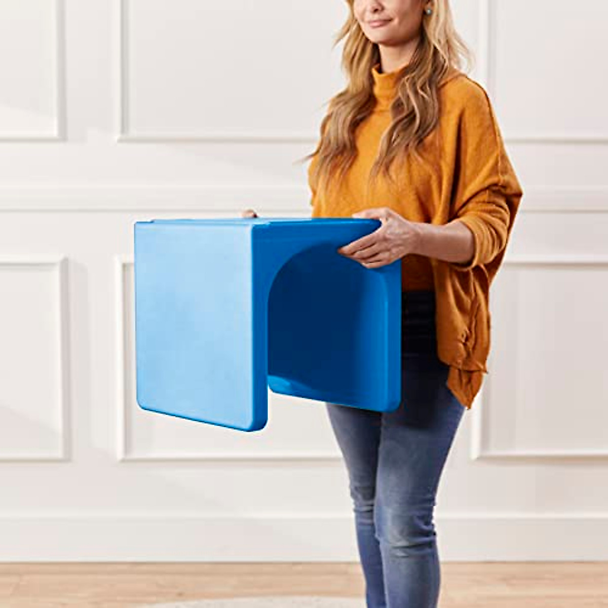 ECR4Kids Tri-Me Table and Cube Chair Set, Multipurpose Furniture, Blue, 3-Piece