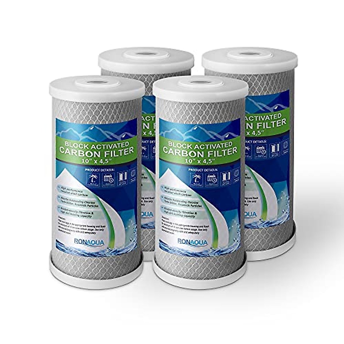 Big CTO Carbon Block Water Filters 4.5" x 10" Whole House Cartridges * WELL-MATCHED with CBC Series, WFHDC8001, EP and EPM Series (4 Pack)