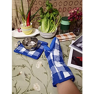 Cotton Oven Mitts and Pot Holder Sets Buffalo Check 4 Pack Heat Resistant Recycled Quilted Cotton Breathable Fabric Comfortable for Kitchen Cooking Baking